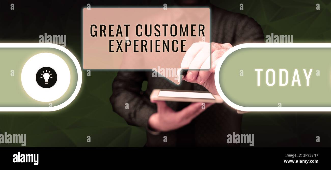 Text sign showing Great Customer Experience. Business idea responding ...