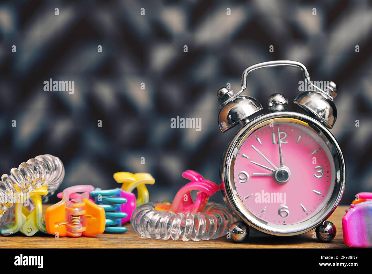 Girls Fancy Alarm Clock And A Hair Equipment On The Bedroom Table 1003