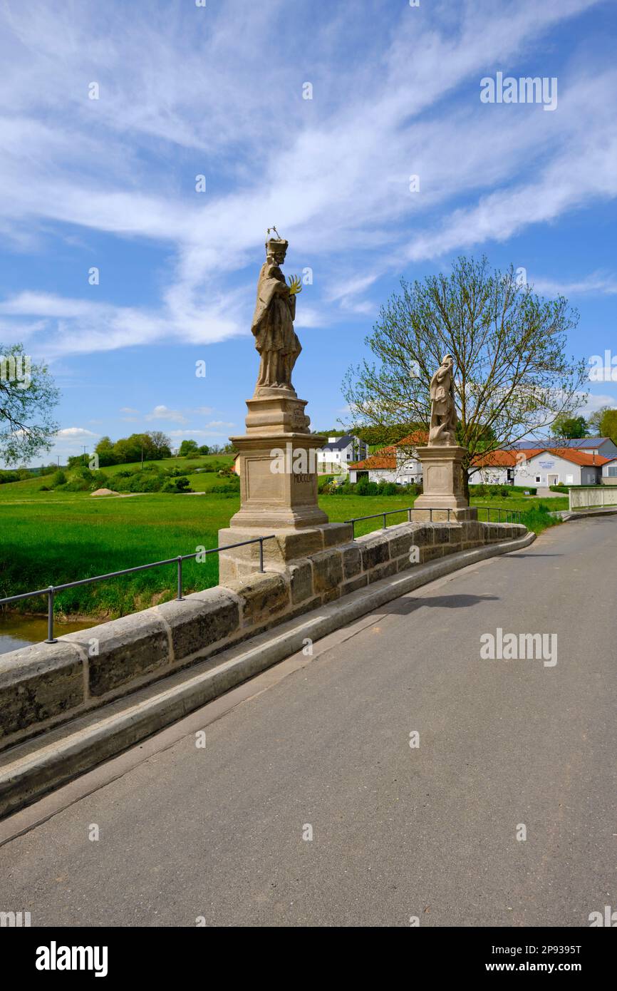 The Baunach bridge in Frickendorf, town of Ebern, Haßberge Nature Park ...