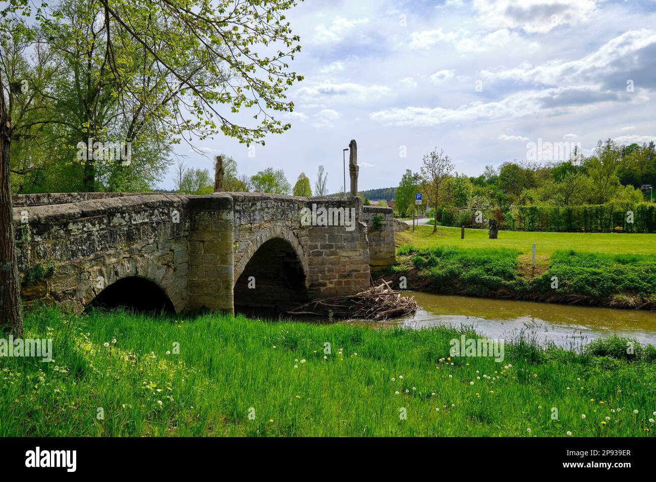 Historic bridge over the Rodach in Seßlach, district Coburg, Upper ...