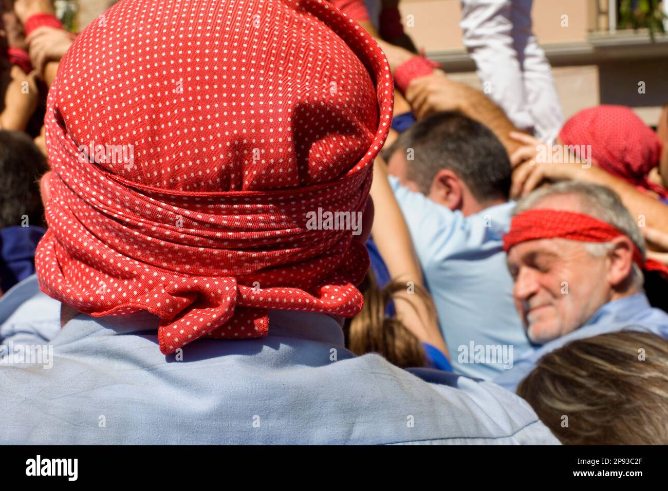 Nois de la Torre.'Castellers' building human tower, a Catalan tradition ...