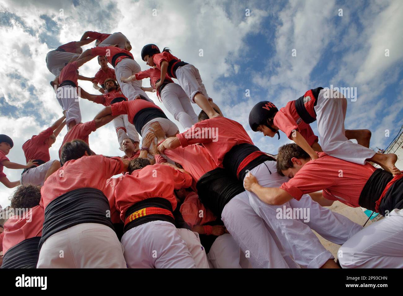 Colla Vella dels Xiquets de Valls.'Castellers' building human tower, a ...