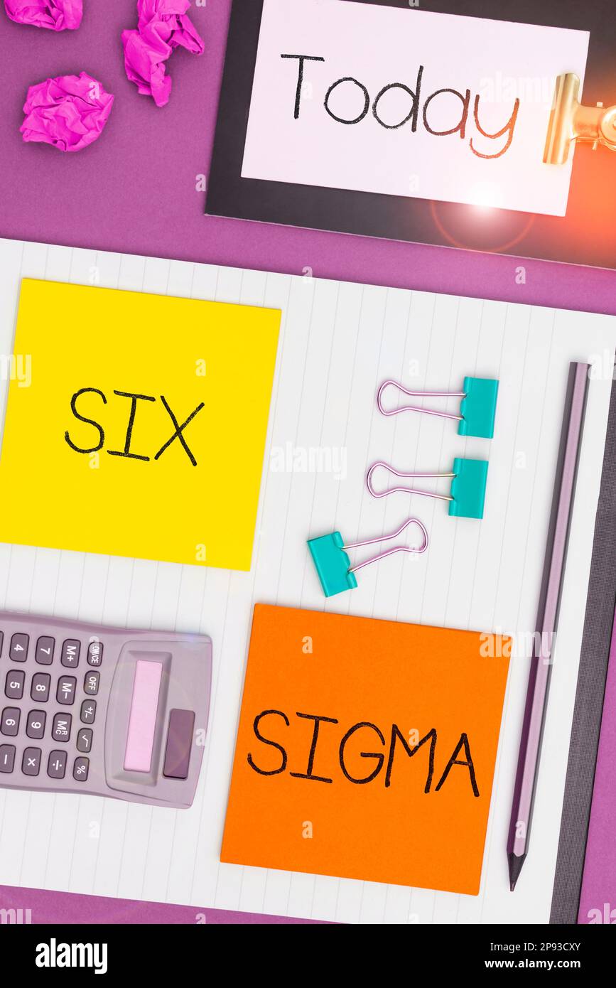 Text caption presenting Six Sigma. Conceptual photo management ...