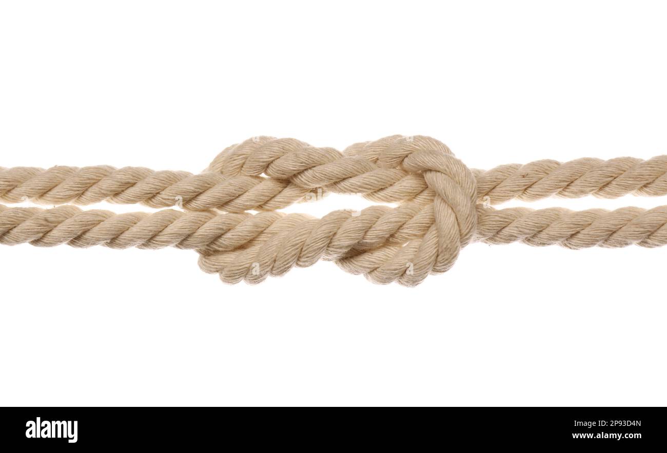 Cotton ropes with square knot on white background Stock Photo - Alamy