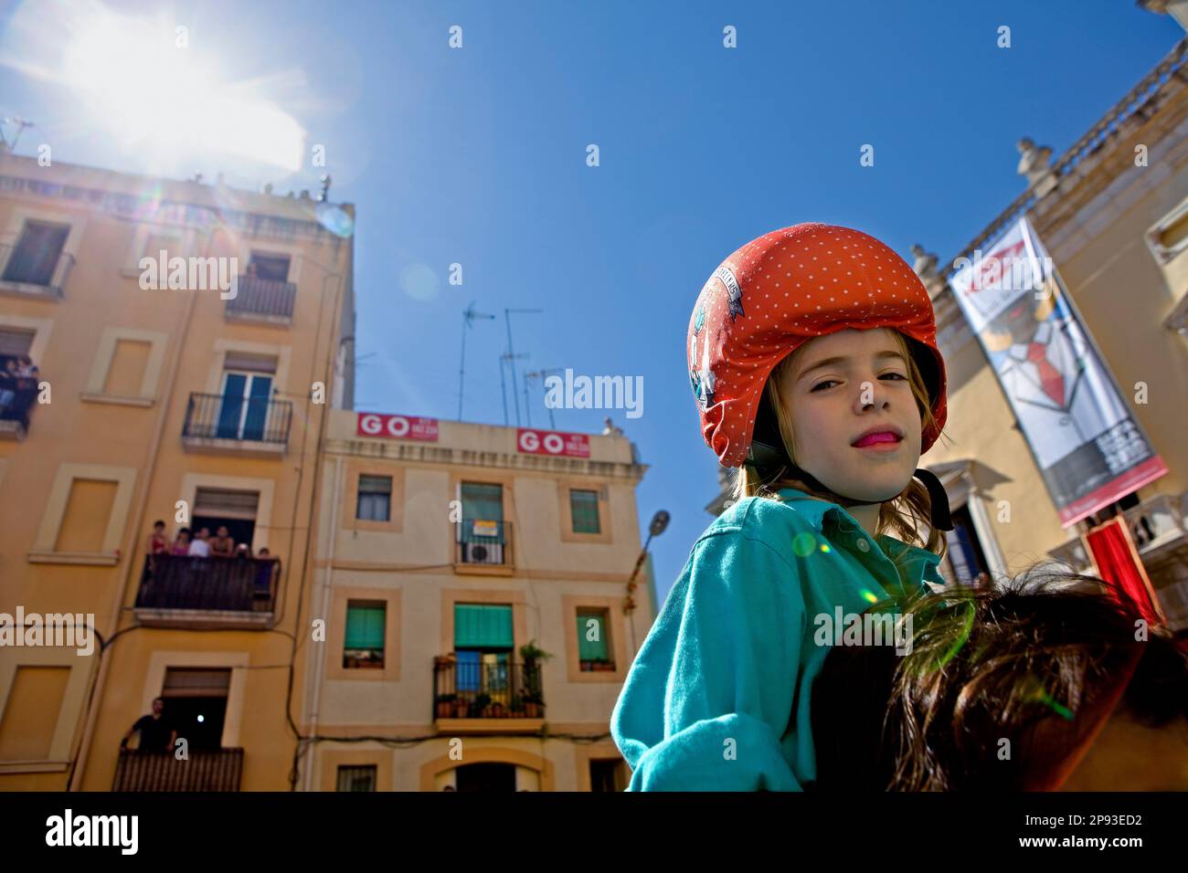 Castellers de Vilafranca.`Enxaneta´girl who rises to the top of the ...