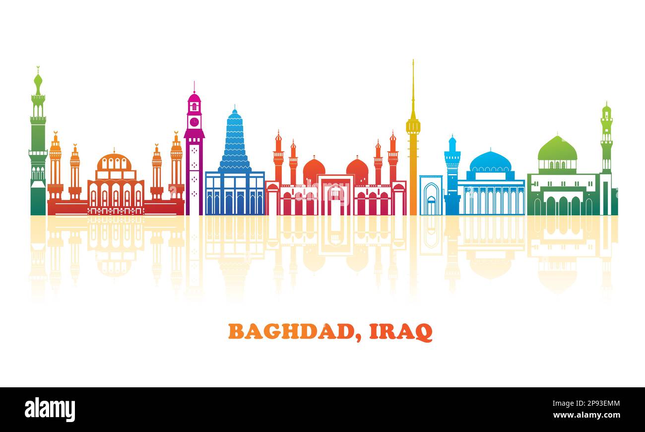 Colourfull Skyline panorama of city of Baghdad, Iraq - vector ...