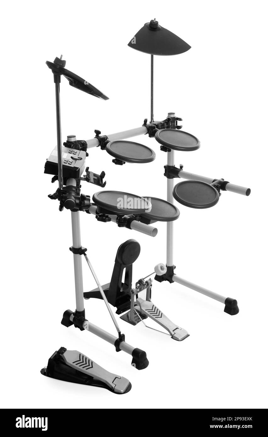 Modern electronic drum kit on white background. Music instrument Stock ...