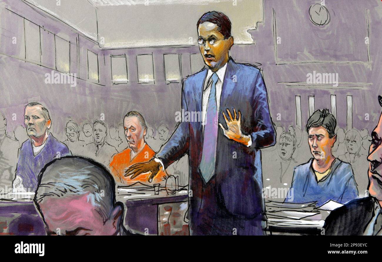 In this artist rendering, prosecutor John Peter Kelly speaks as former ...