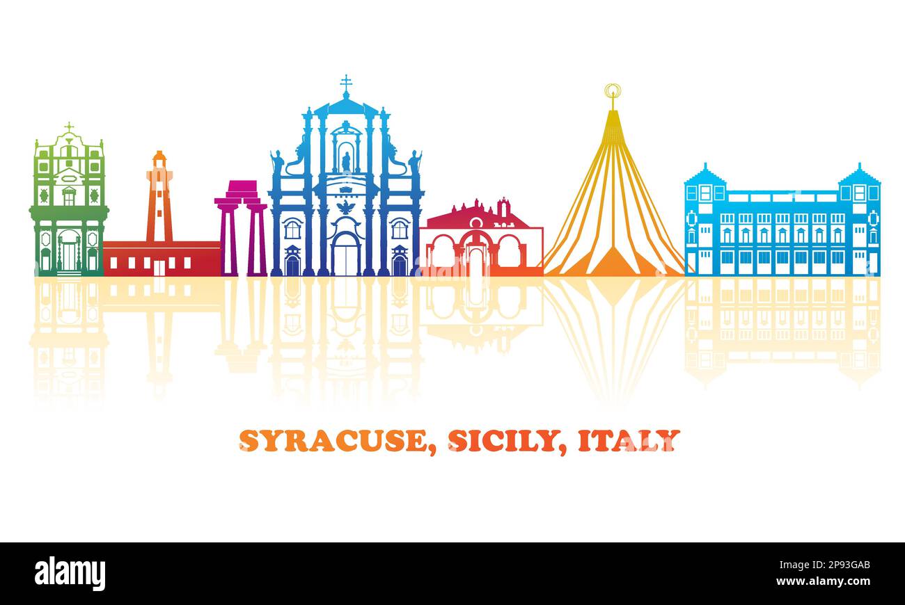 Colourfull Skyline panorama of Syracuse, Sicily, Italy - vector ...