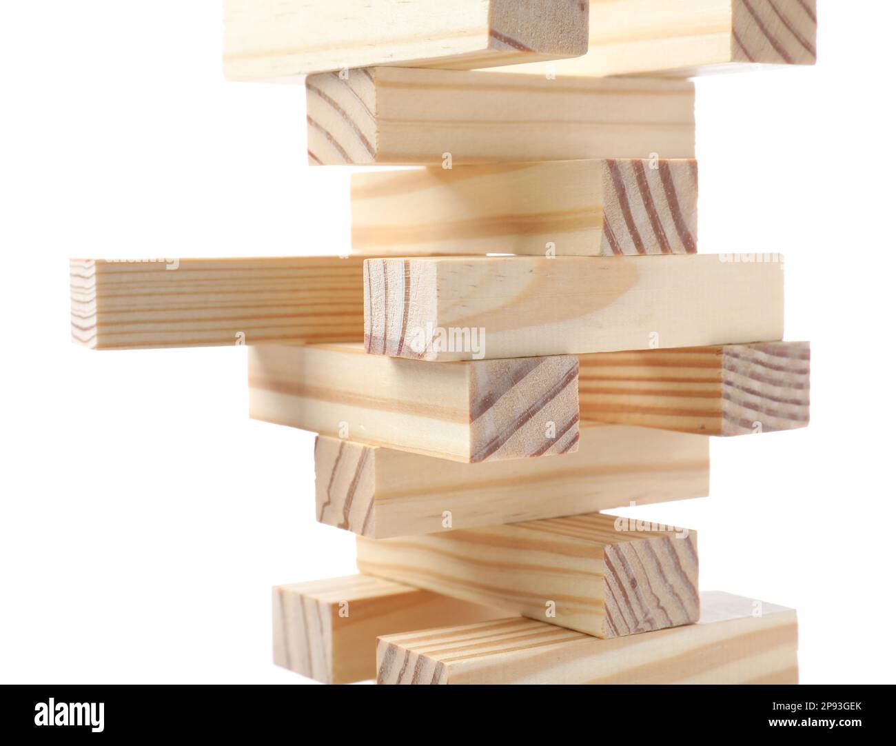Jenga tower made of wooden blocks on white background Stock Photo - Alamy