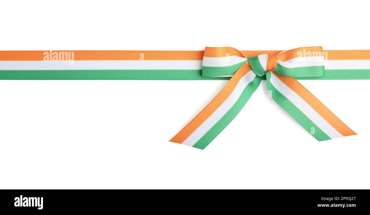 Indian flag ribbon with bow on white background, top view Stock Photo ...