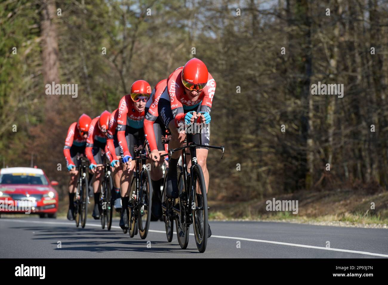 DAMPIERRE EN BURLY - FRANCE - 7 MARCH 2023: View on the cyclist team ...