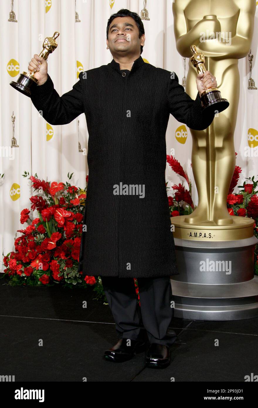 A.R. Rahman holds the Oscars for best original score and for best ...