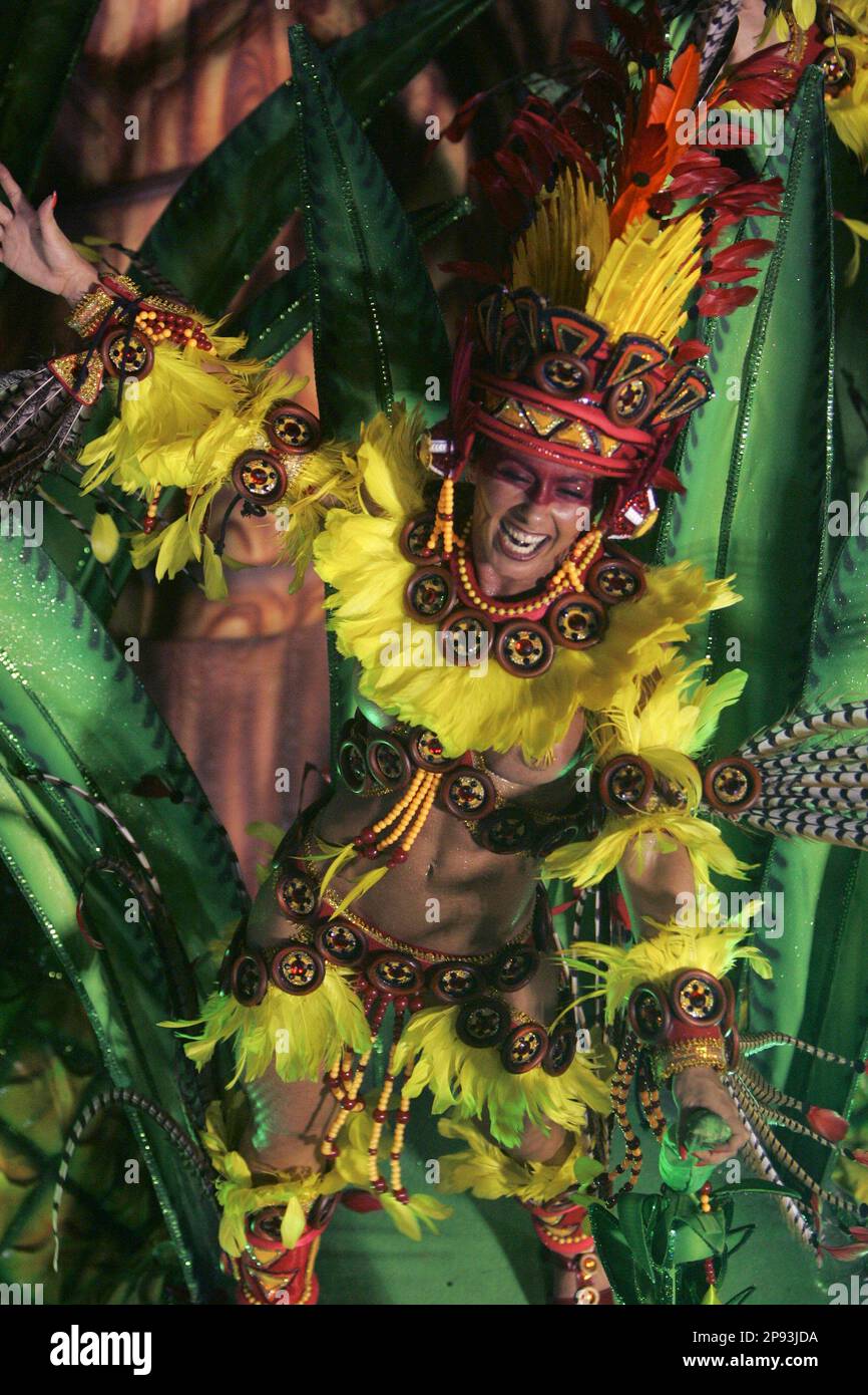 A Grande Rio samba school dancer parades at the Sambodrome in Rio de ...