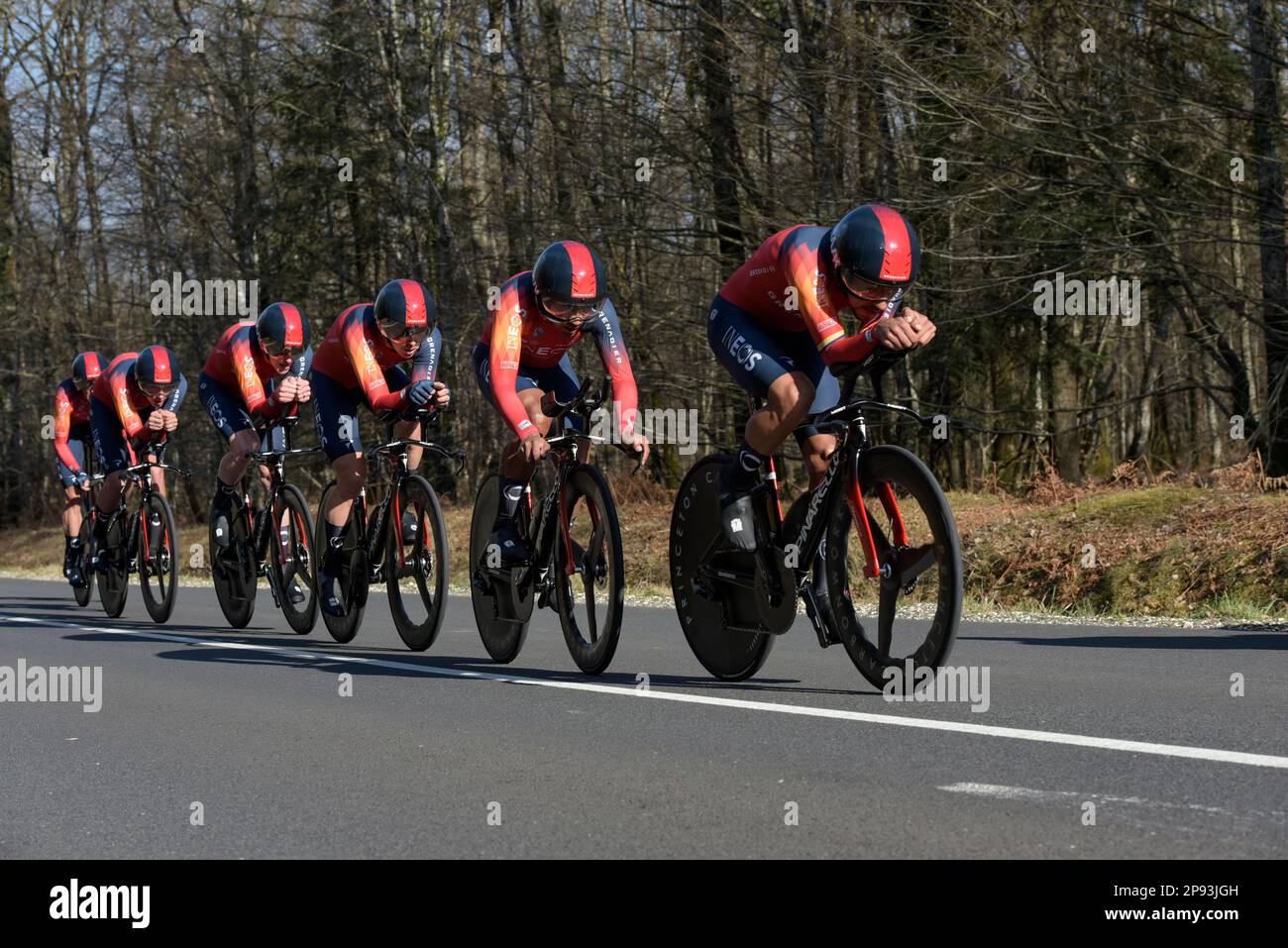 MARCH 2023: View on the cyclist team Ineos Grenadiers during the team ...