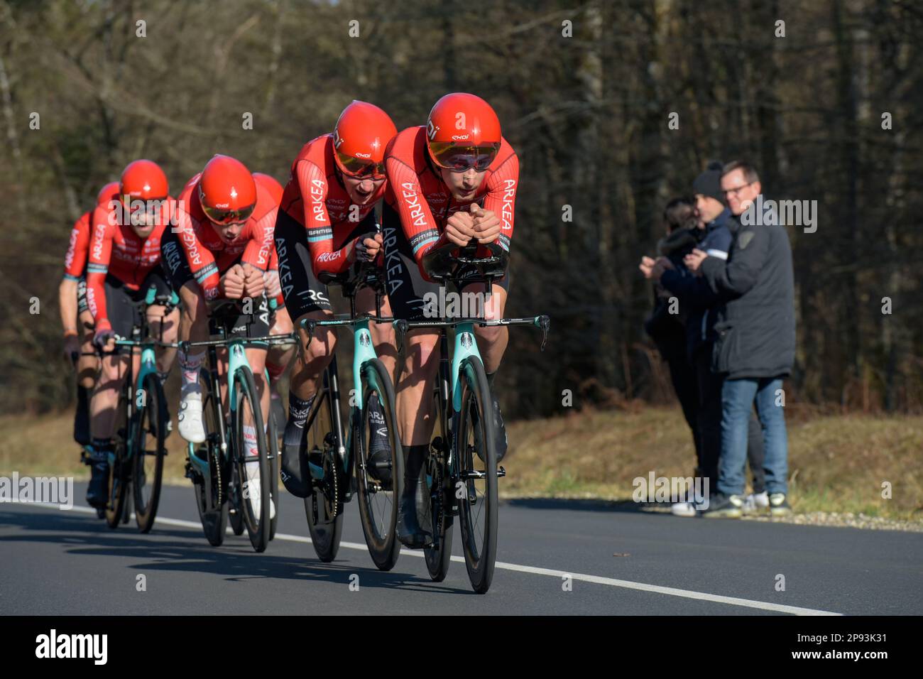 MARCH 2023: View on the cyclist team Arkea Samsic during the team time trial of the ...