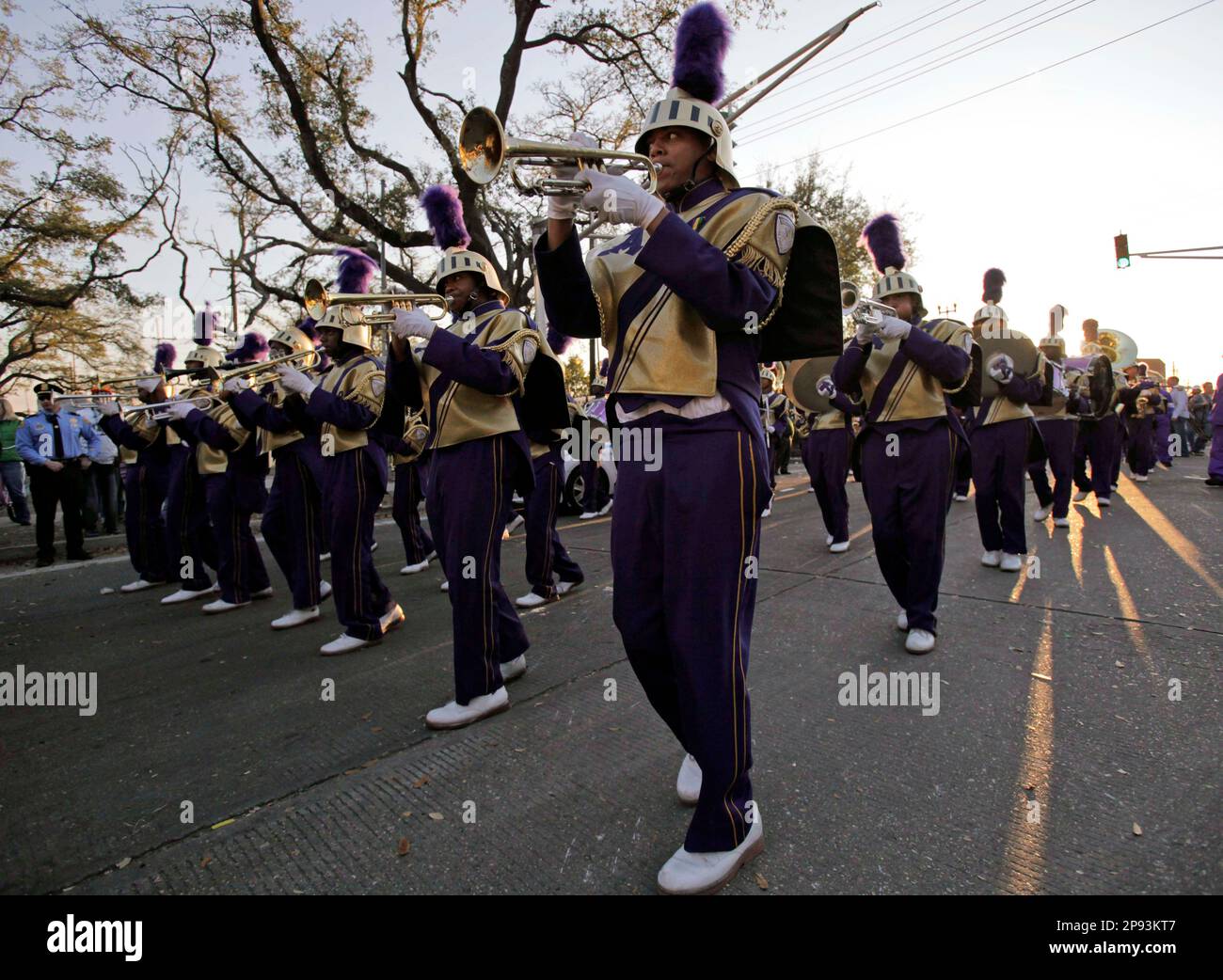 The St. Augustine Marching 100 march during the Krewe of Bacchus parade ...