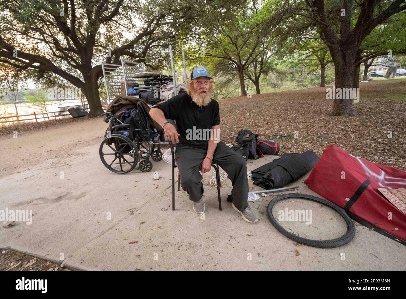 A homeless man, who wished not to be identified, sits with most of his ...