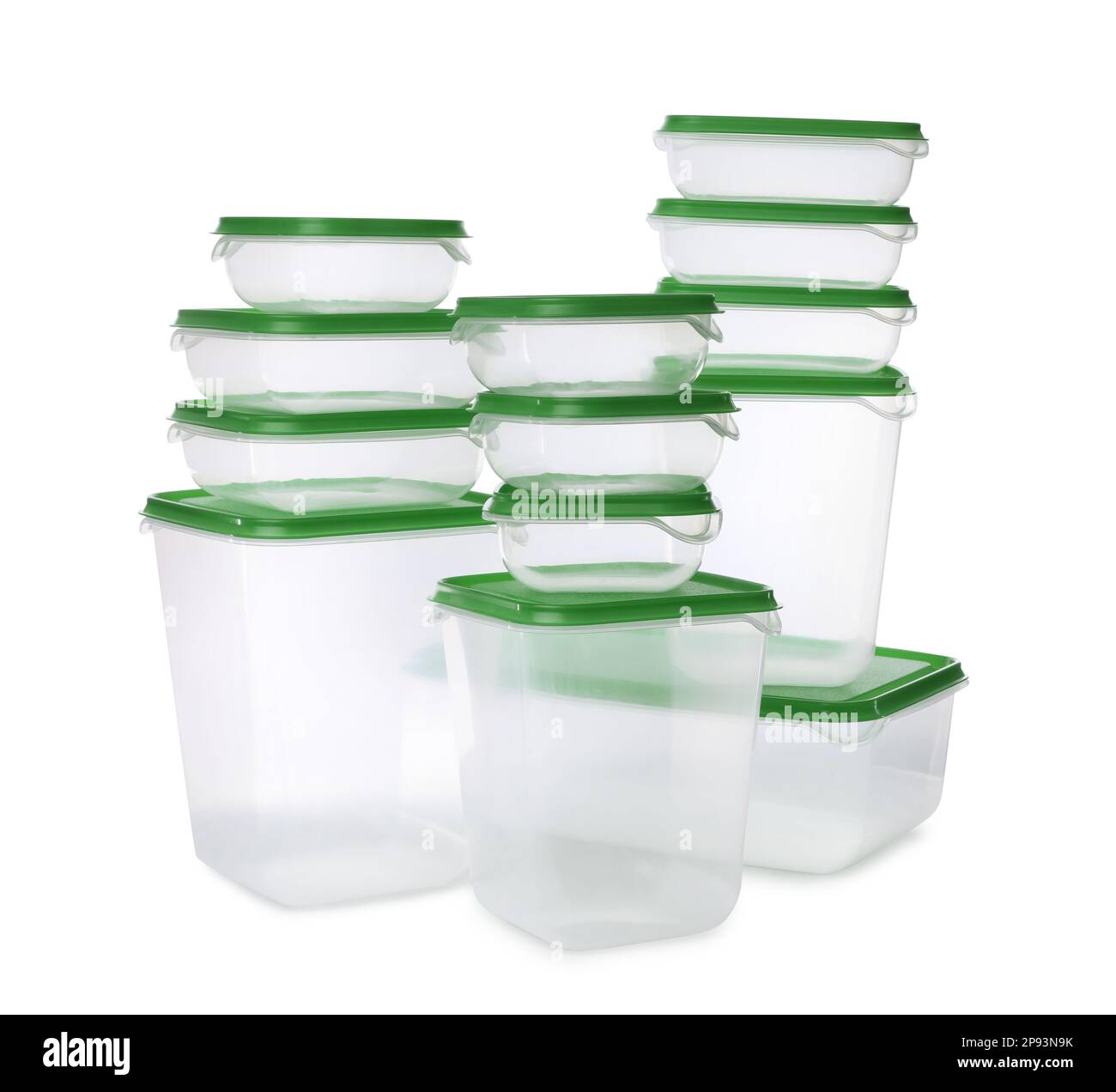 Set of empty plastic containers for food on white background Stock ...