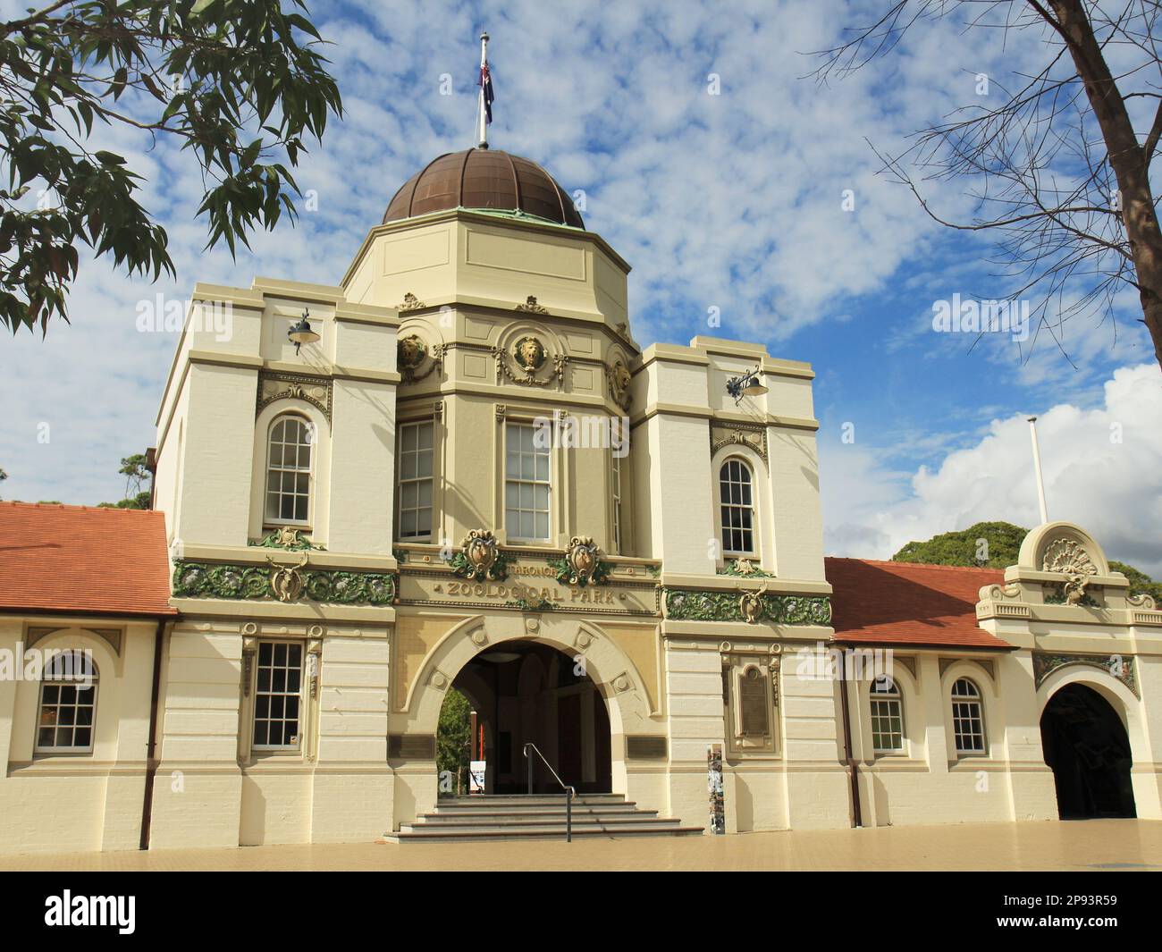 Taronga zoo old main entrance building front view in Sydney NSW ...