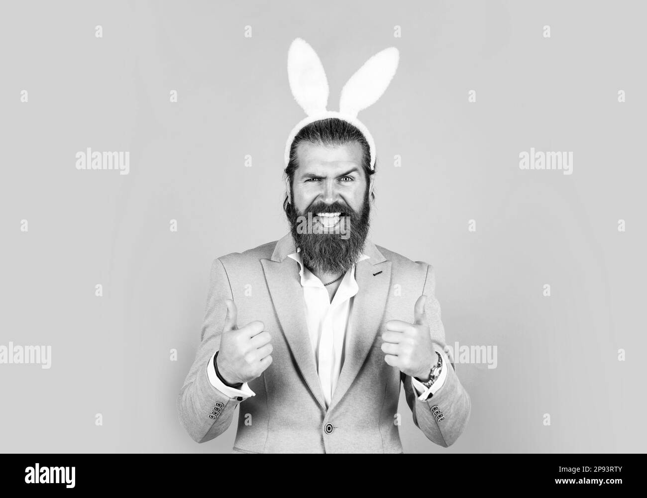 man imagine he is rabbit. male wear bunny ears. just having fun. Easter ...