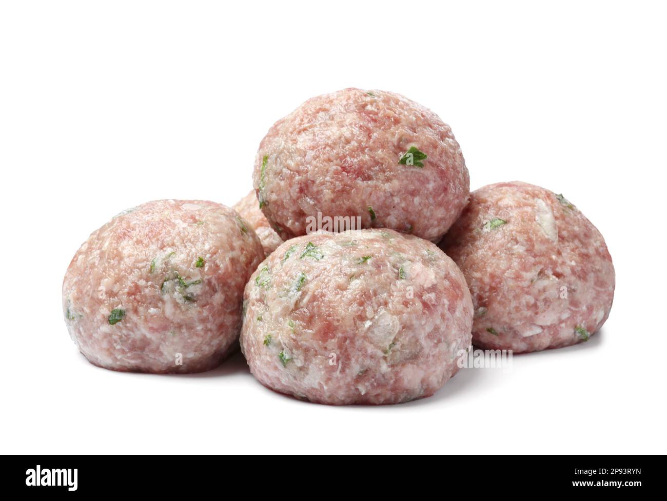 Many fresh raw meatballs on white background Stock Photo - Alamy