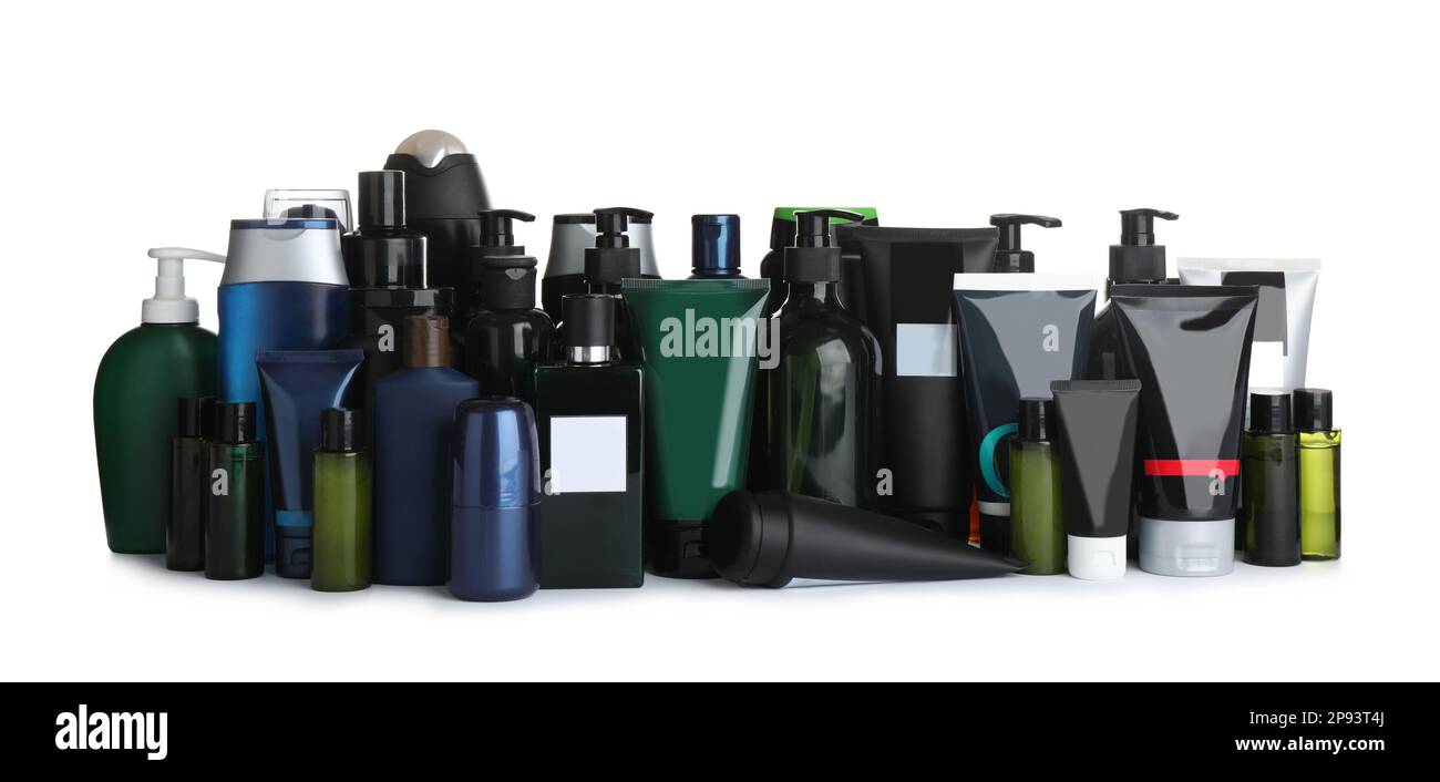 Many different cosmetic products on white background Stock Photo - Alamy