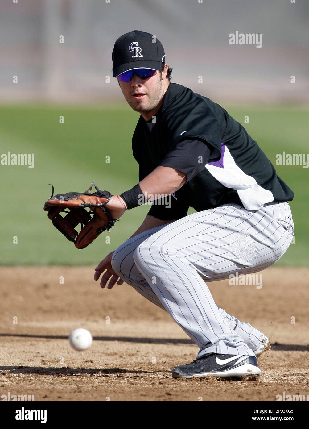 Colorado Rockies' Ian Stewart fields during a drill Saturday, Feb. 21 ...
