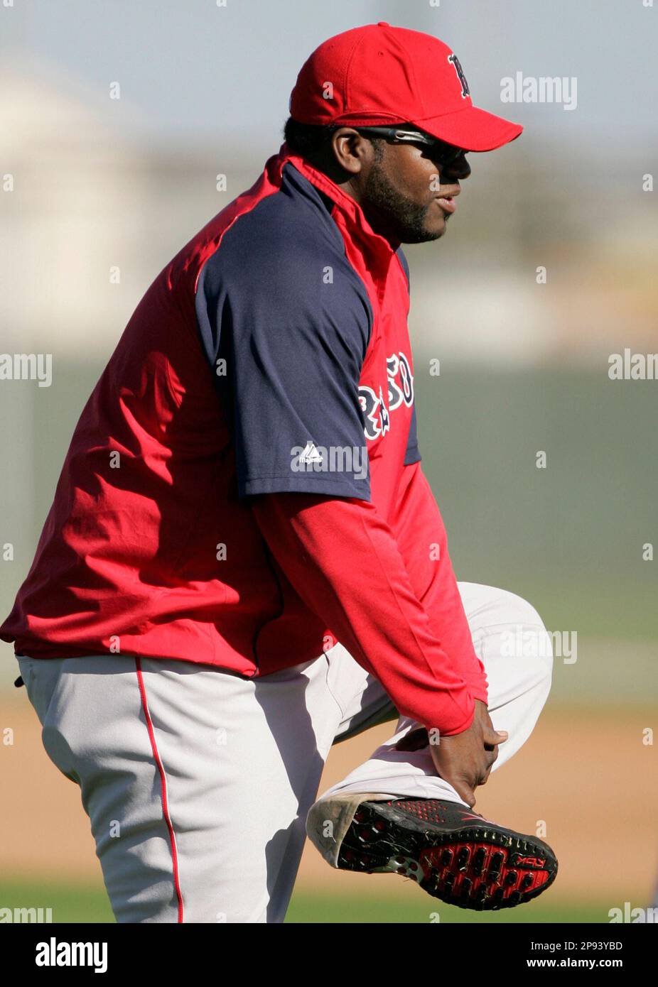 Boston Red Sox designated hitter David Ortiz stretches during a ...