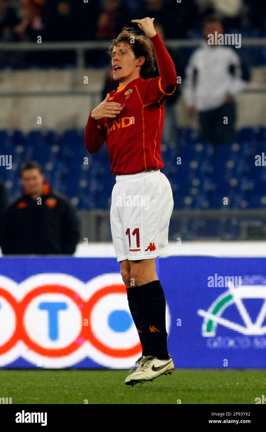 AS Roma Brazilian midfielder Taddei celebrates after he scored during a ...
