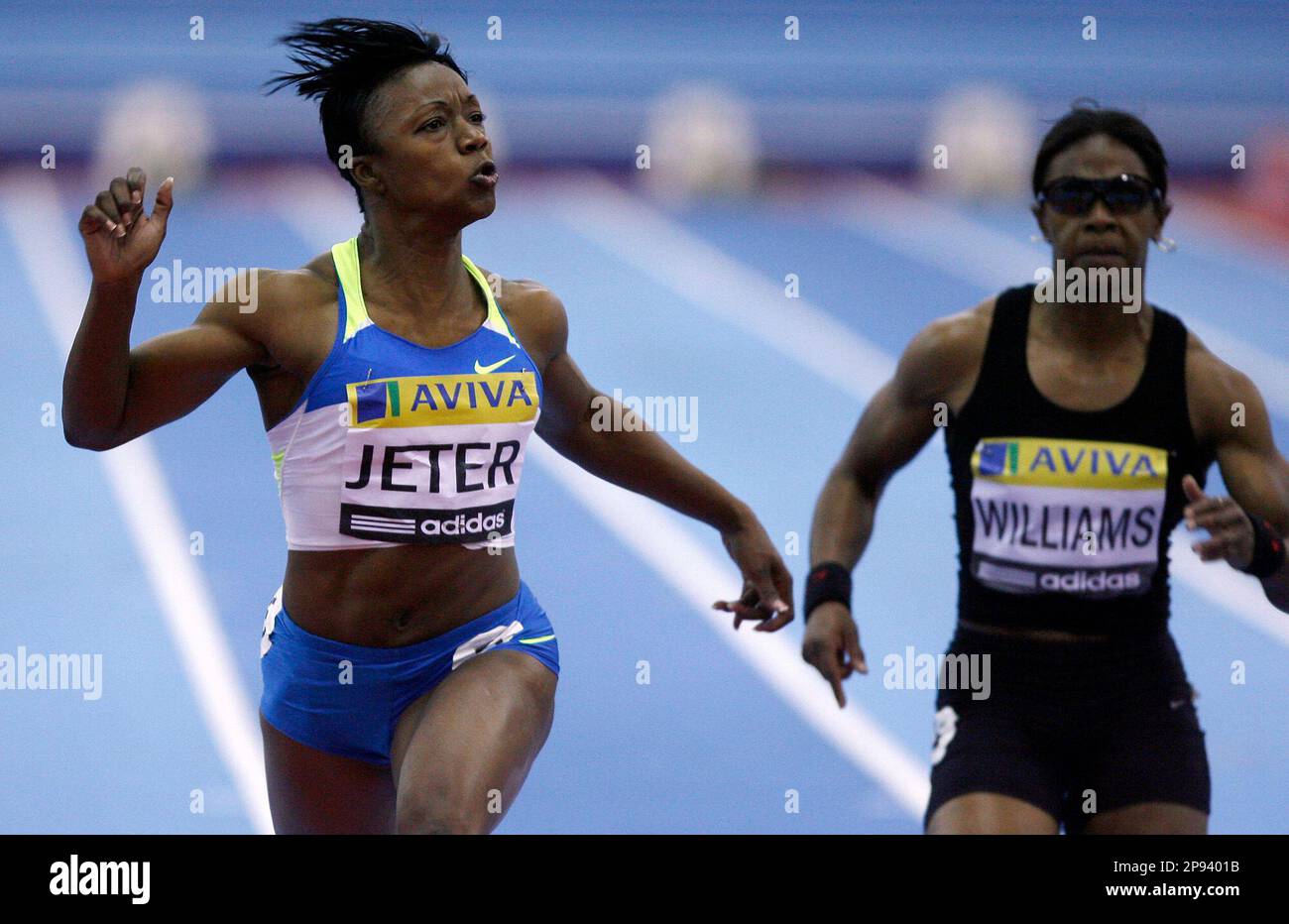 American Carmelita Jeter, left, competes alongside Angele Williams in ...