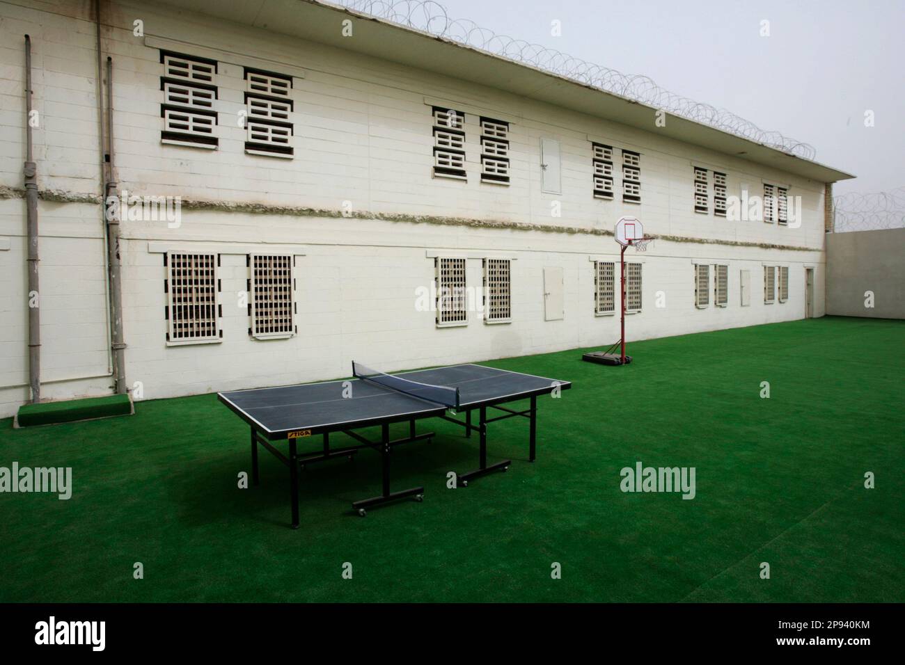 A recreational area is seen at a renovated Abu Ghraib prison, now ...