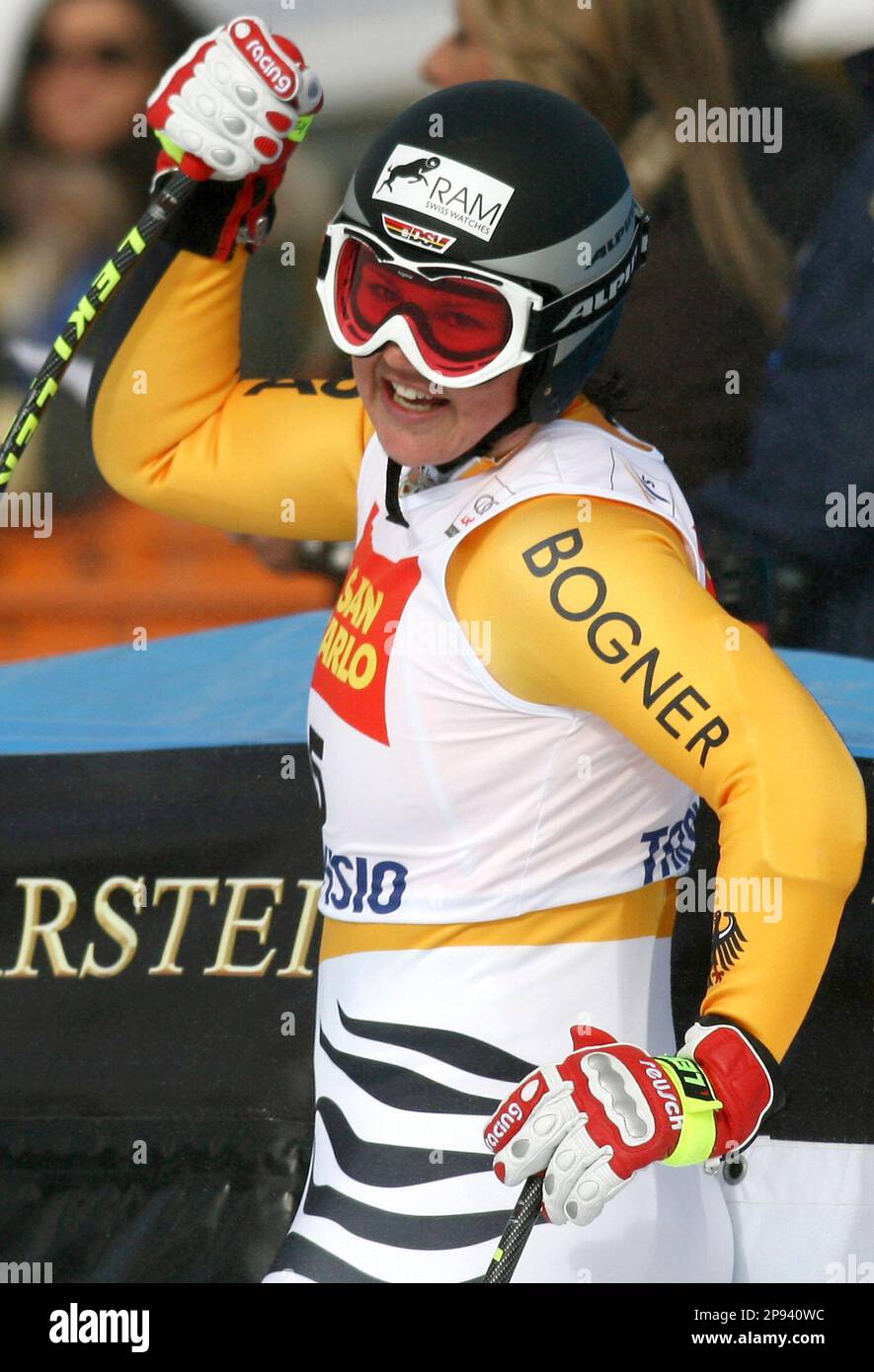 Germany's Gina Stechert celebrates after winning an alpine ski, women's ...