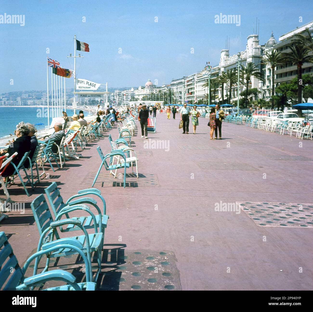 1960s, historical, view along the famous Promenade des Anglais, Nice ...