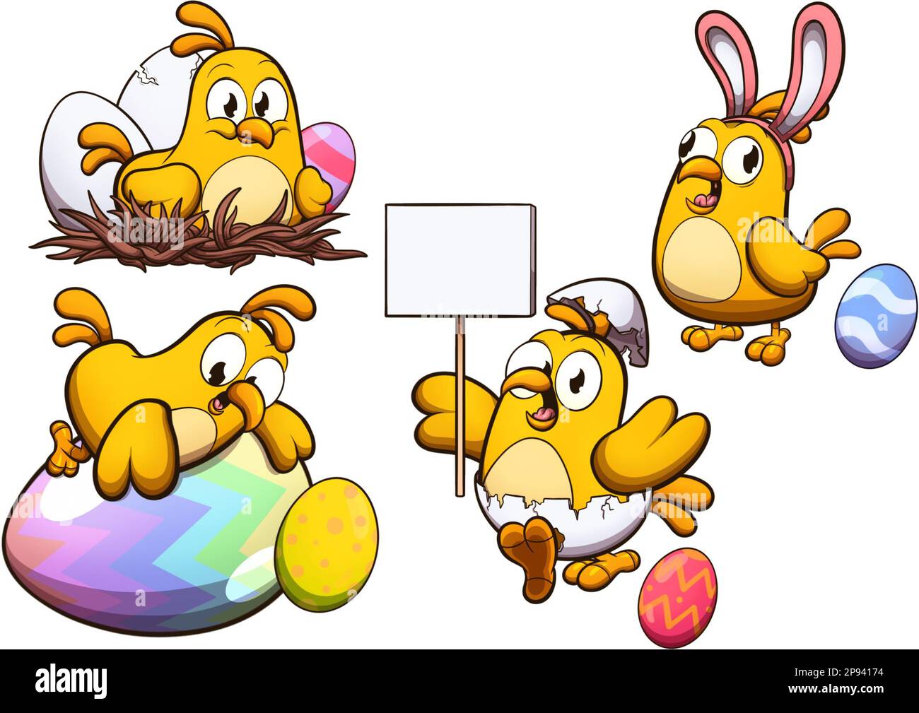 Cute Little Easter Chick With Different Poses And Expressions. Clip art ...