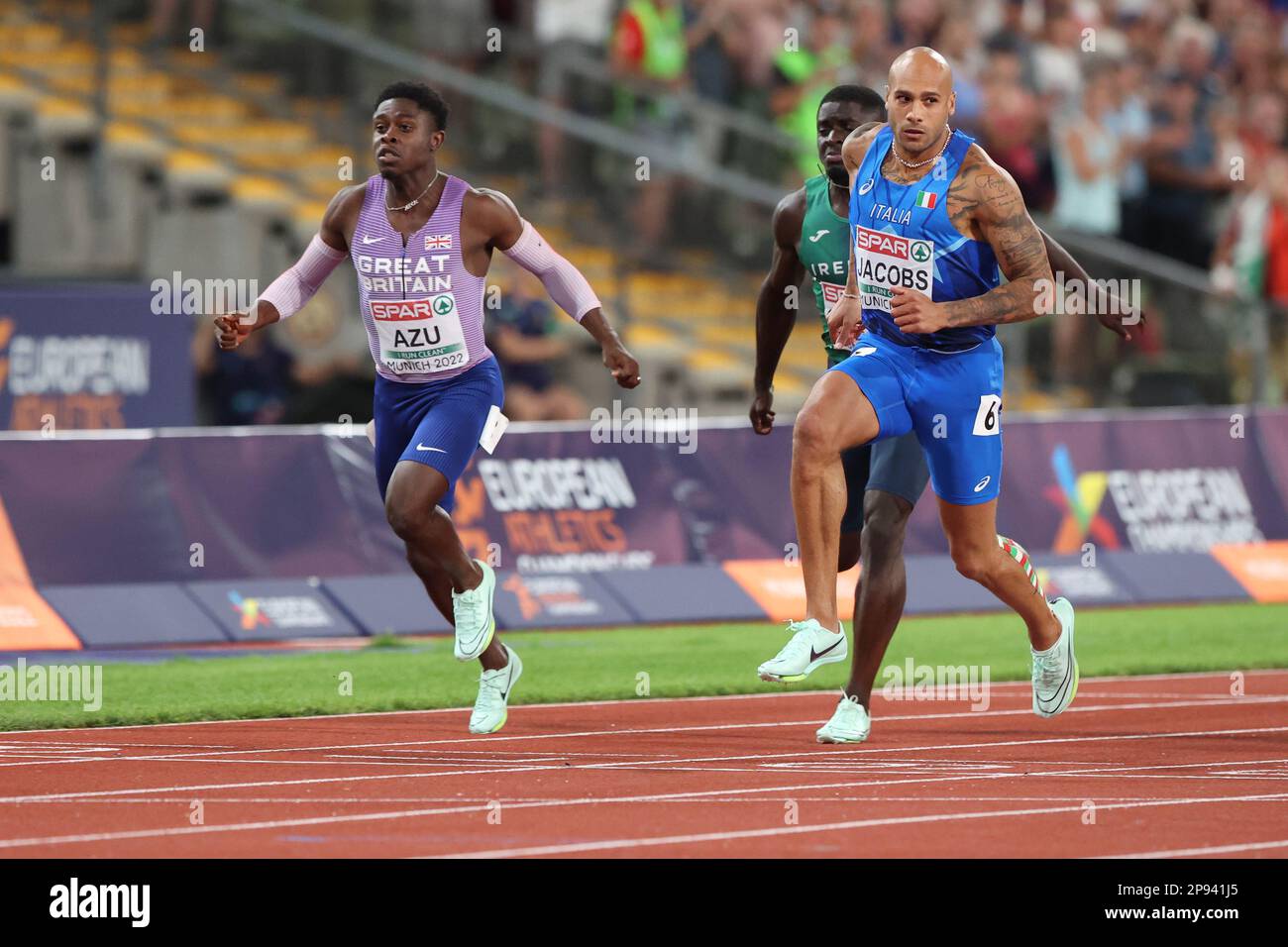 Jeremiah Azu & Lamont Marcell JACOBS crossing the line in the 100m ...