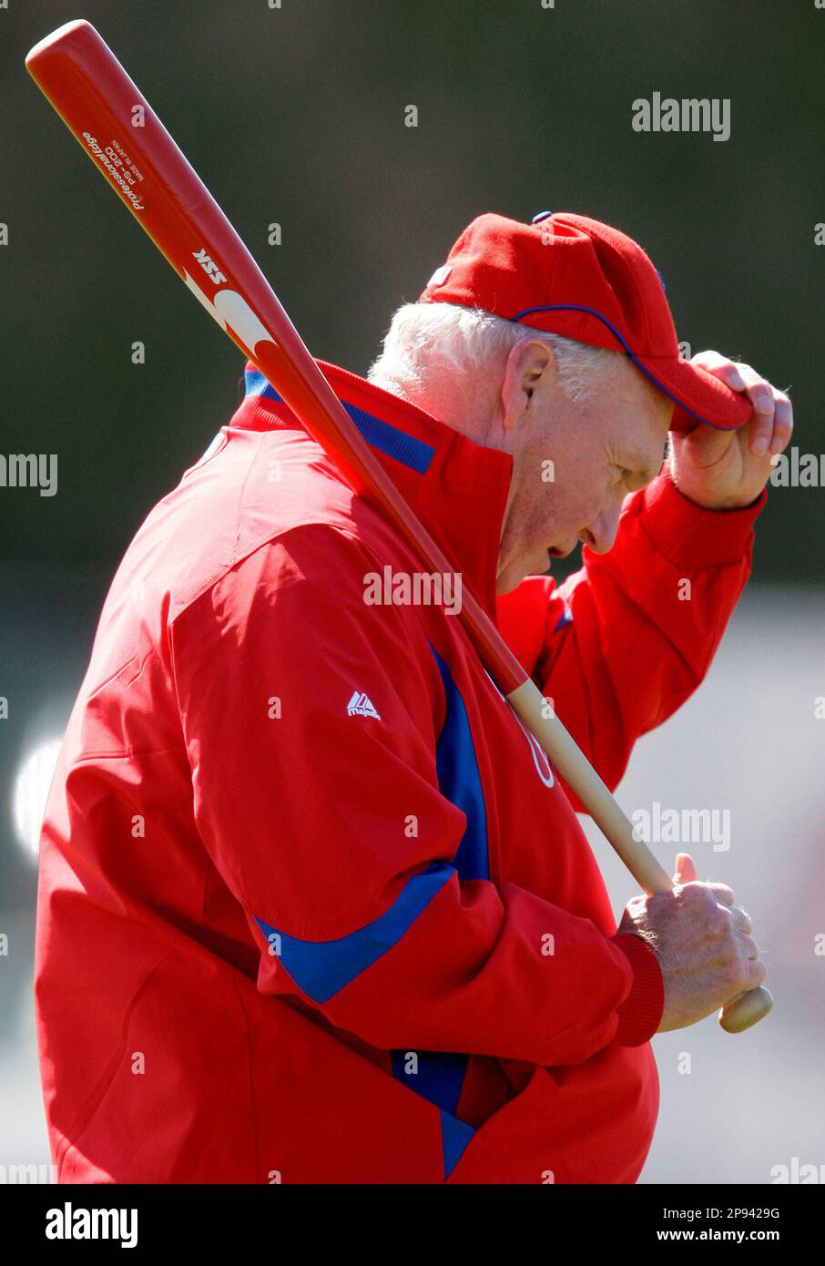 Philadelphia Phillies manager Charlie Manuel walks between fields ...