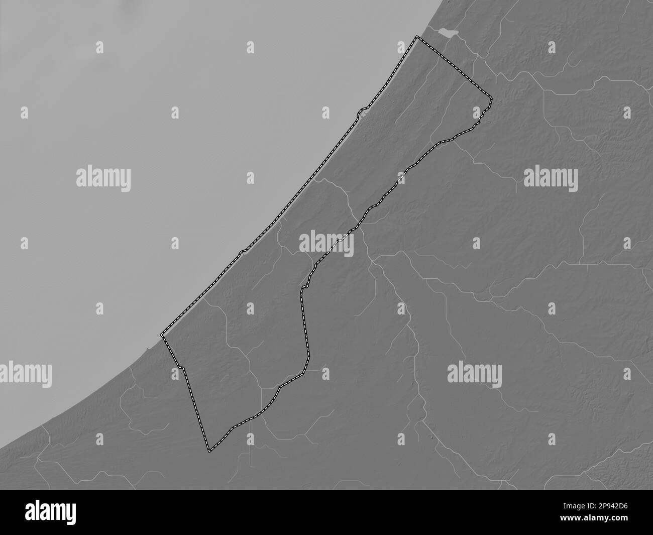 Gaza Strip, region of Palestine. Bilevel elevation map with lakes and ...