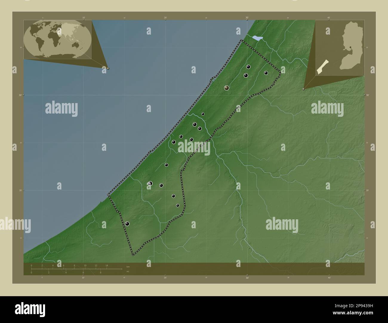 Gaza Strip, region of Palestine. Elevation map colored in wiki style ...