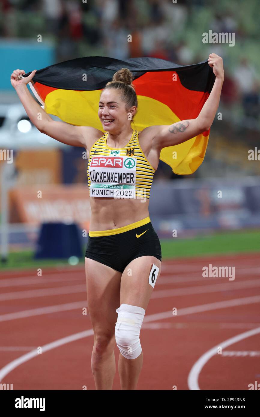 Gina LÜCKENKEMPER with the Germany Flag after winning the 100m Final at ...