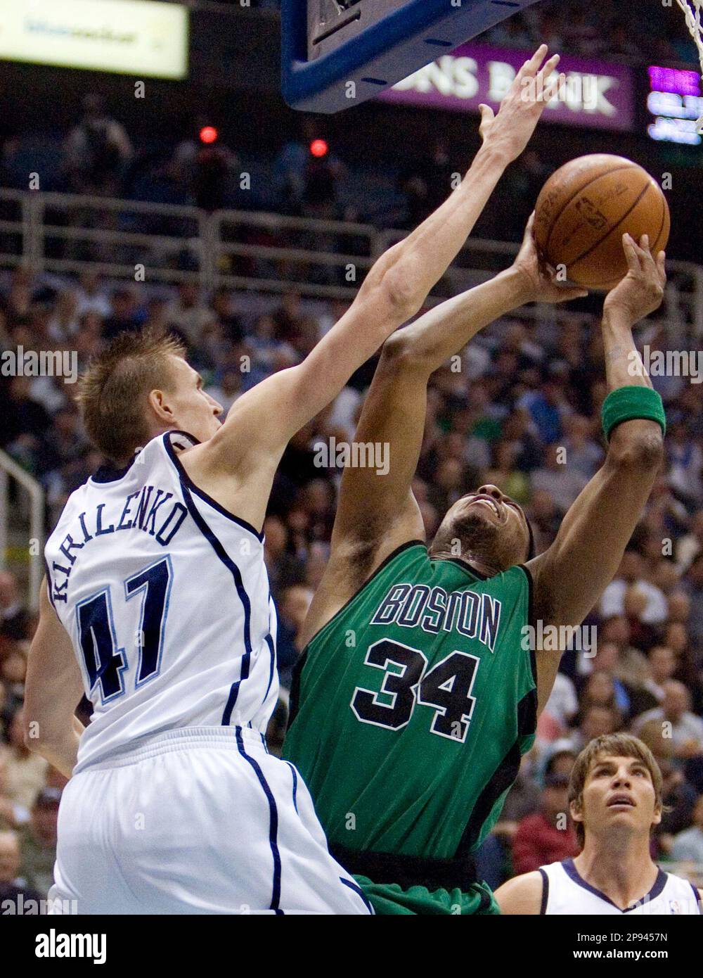 Utah Jazz forward Andrei Kirilenko (47), of Russia, goes up to block ...