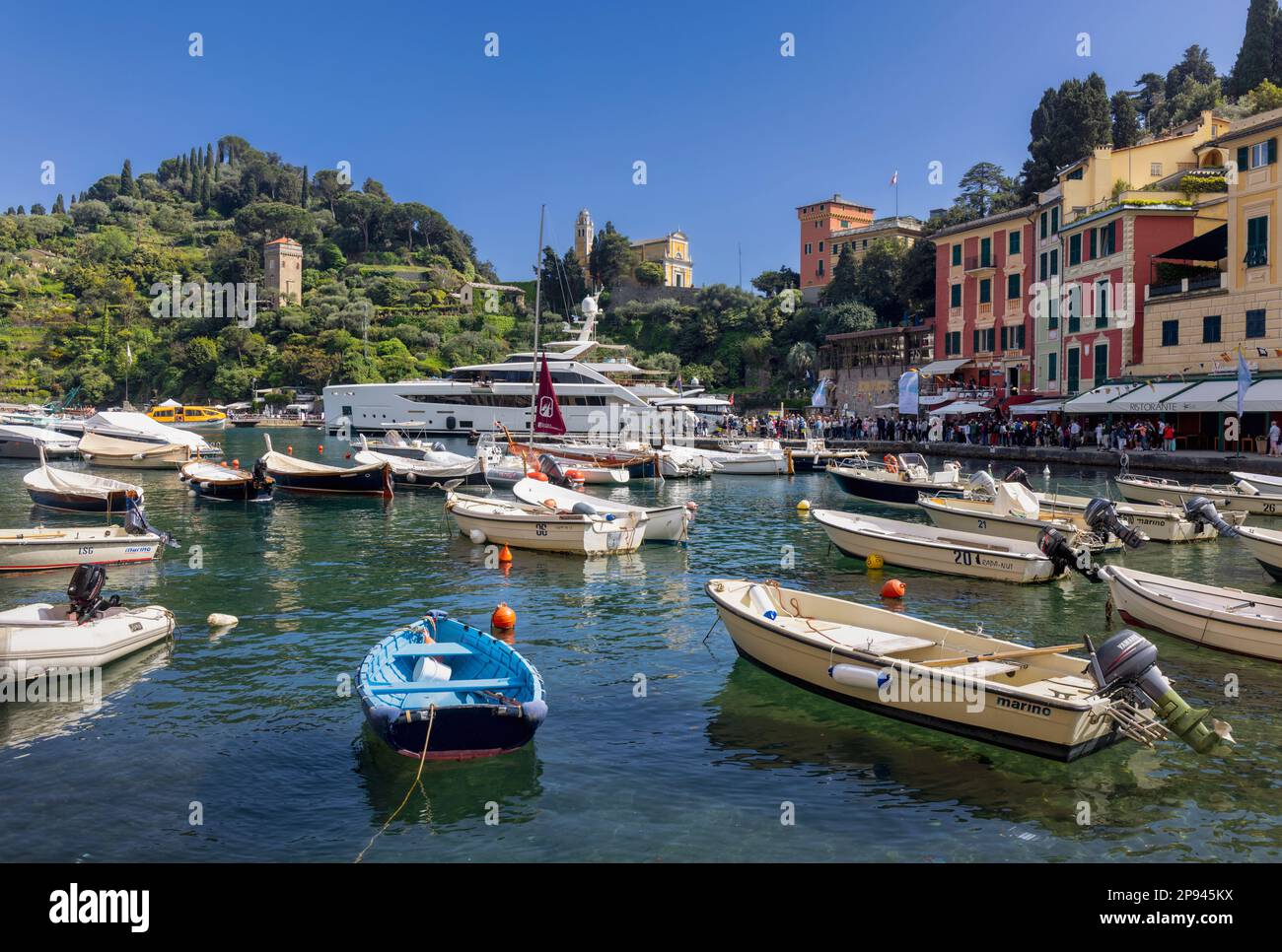 Portofino, Genoa Province, Liguria, Italian Riviera, Italy. The church ...