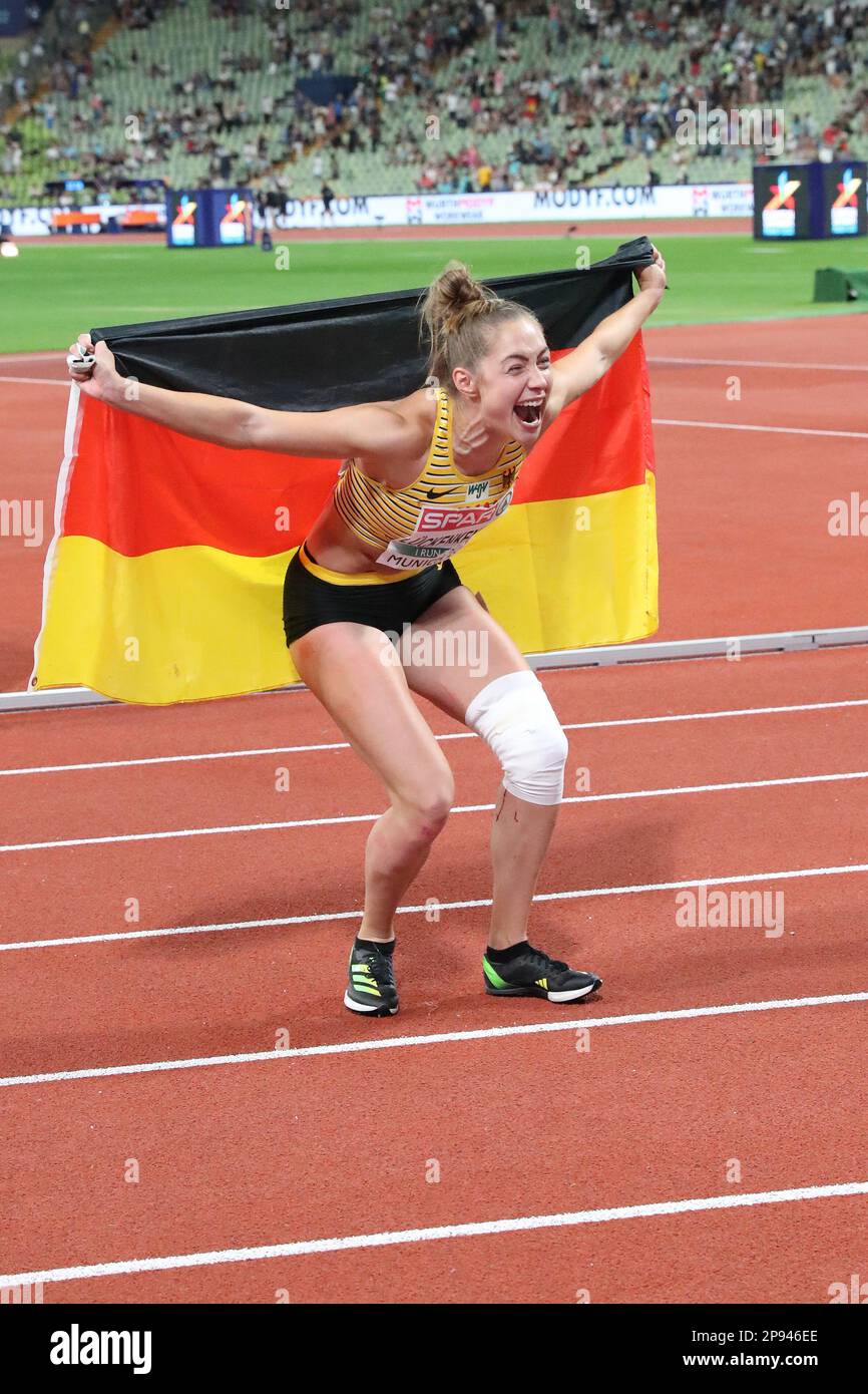 Gina LÜCKENKEMPER with the Germany Flag after winning the 100m Final at ...