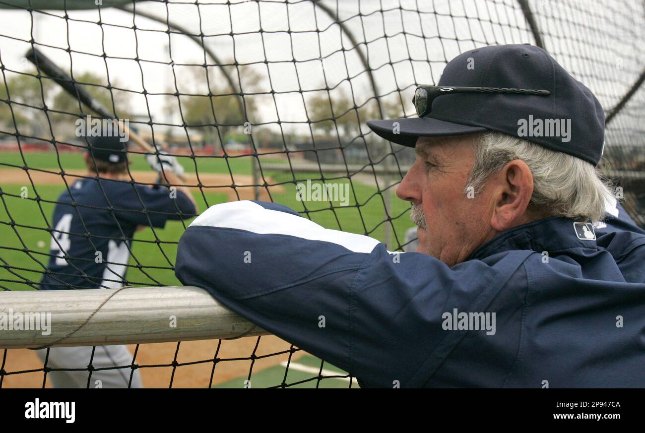 Detroit Tigers manager Jim Leyland watches Adam Everett bat during ...