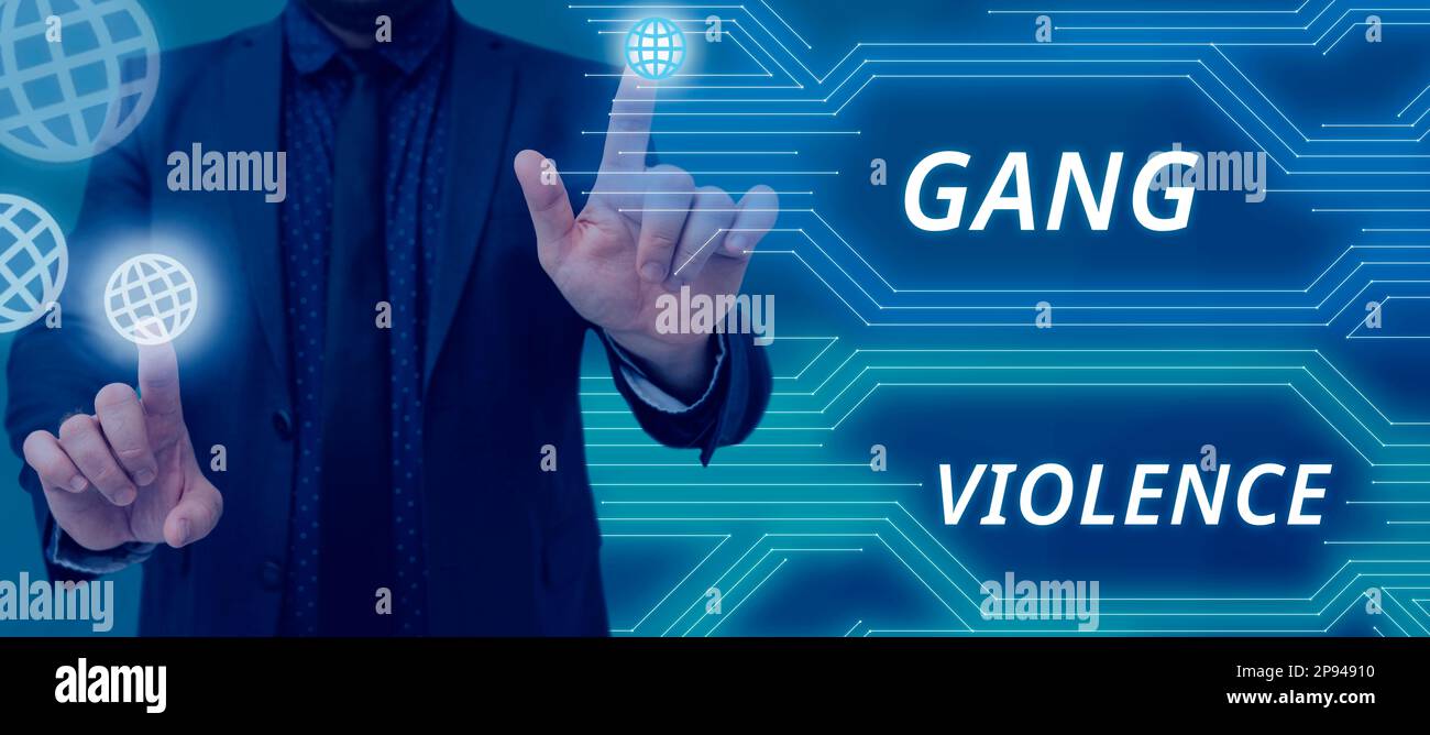 Hand writing sign Gang Violence. Conceptual photo infringement of the ...