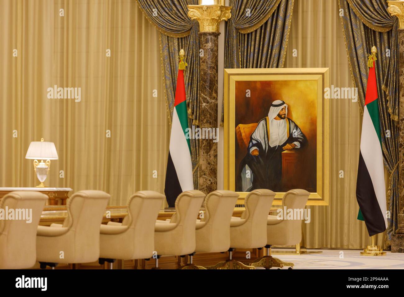 ABU DHABI, UAE. 20 October, 2022. Interior view, of Qasr Al-Watan, the ...