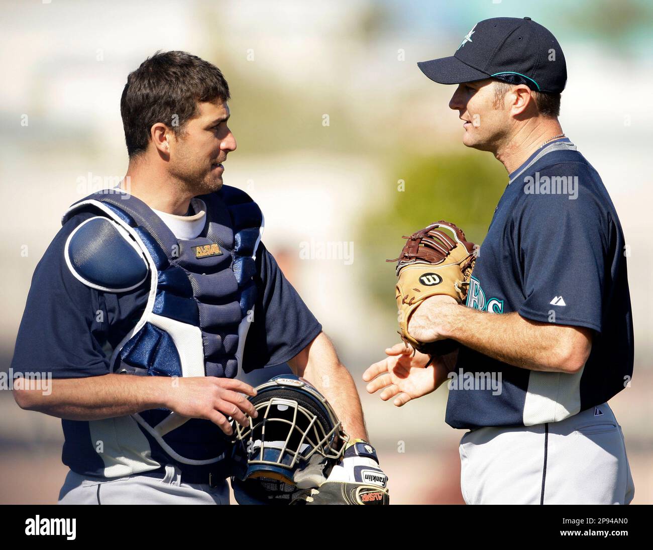 Seattle Mariners catcher Jamie Burke and infielder Mike Sweeney talk ...