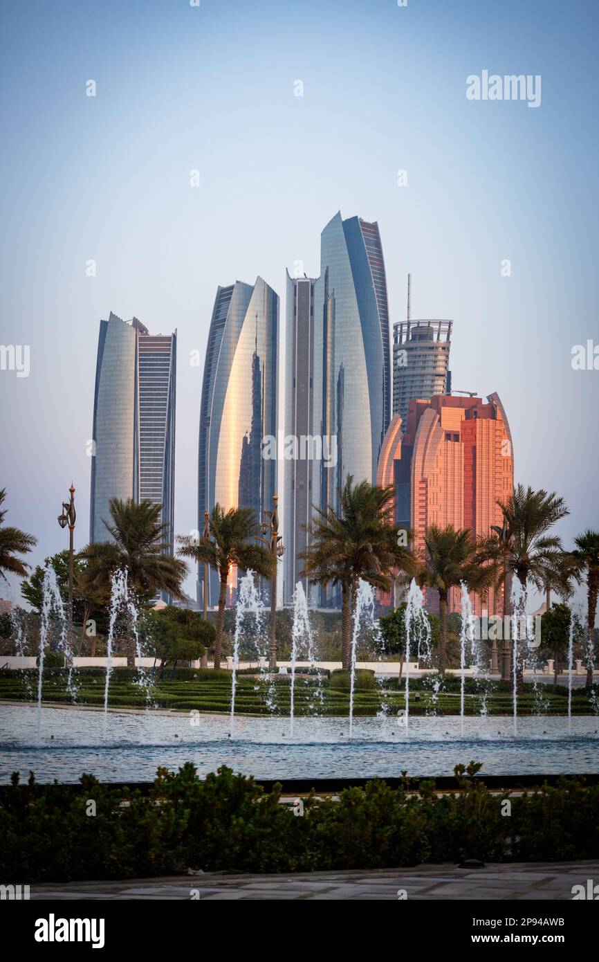 ABU DHABI, UAE. 20 October, 2022. View of the Emirates Towers complex ...