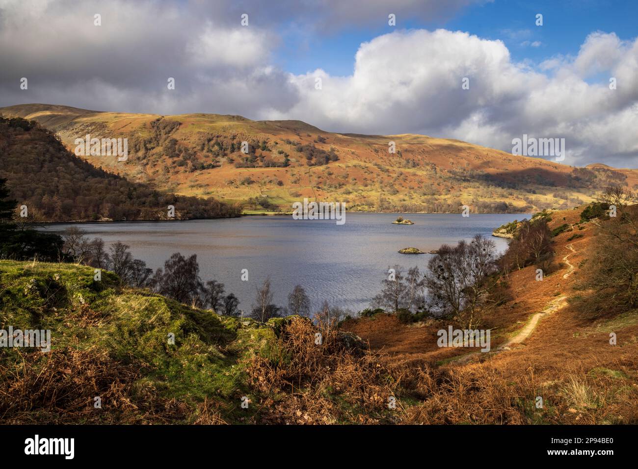 The path to Silver Point on Ullswater in the winter, Lake District ...