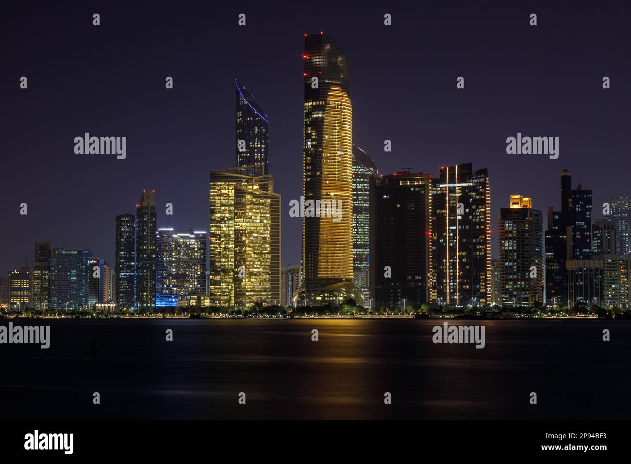 ABU DHABI, UAE. 20 October, 2022. Night time view of the Corniche ...